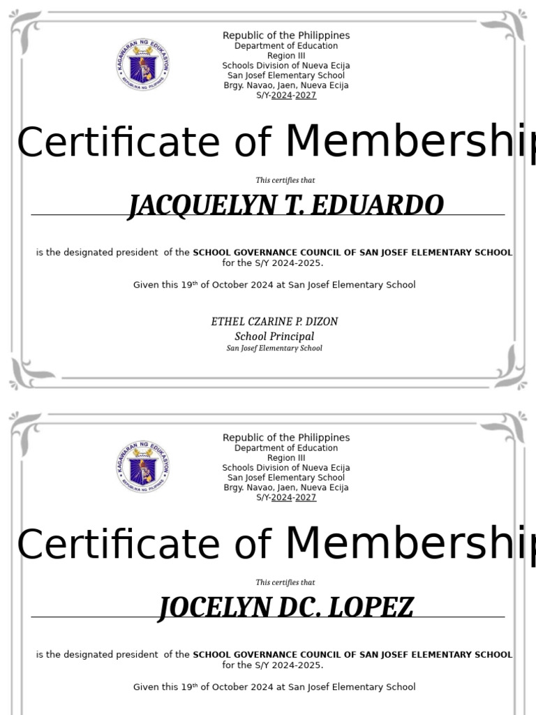 (SGC) Membership Certificate Template | PDF | Philippines