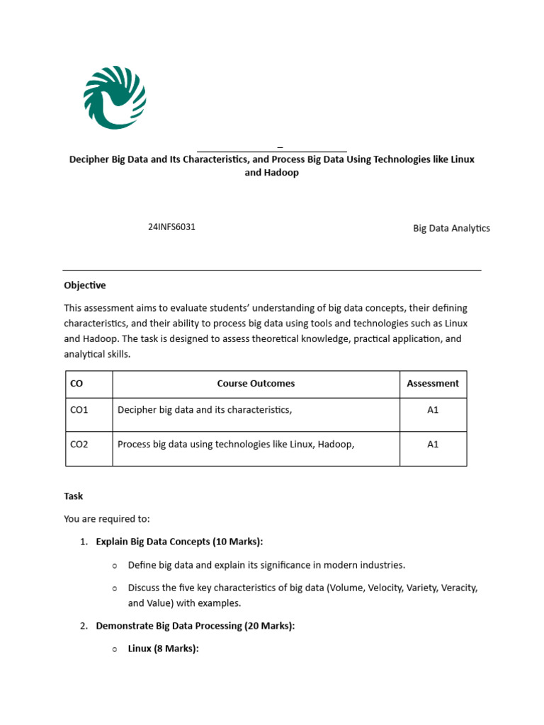 24INFS6031 - Big Data Analytics - Assignment 1-Assessment-Brief-1 | PDF | Apache Hadoop | Big Data