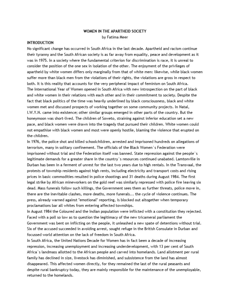 Women in The Apartheid Society by Fatima Meer | PDF | Cost Of Living ...