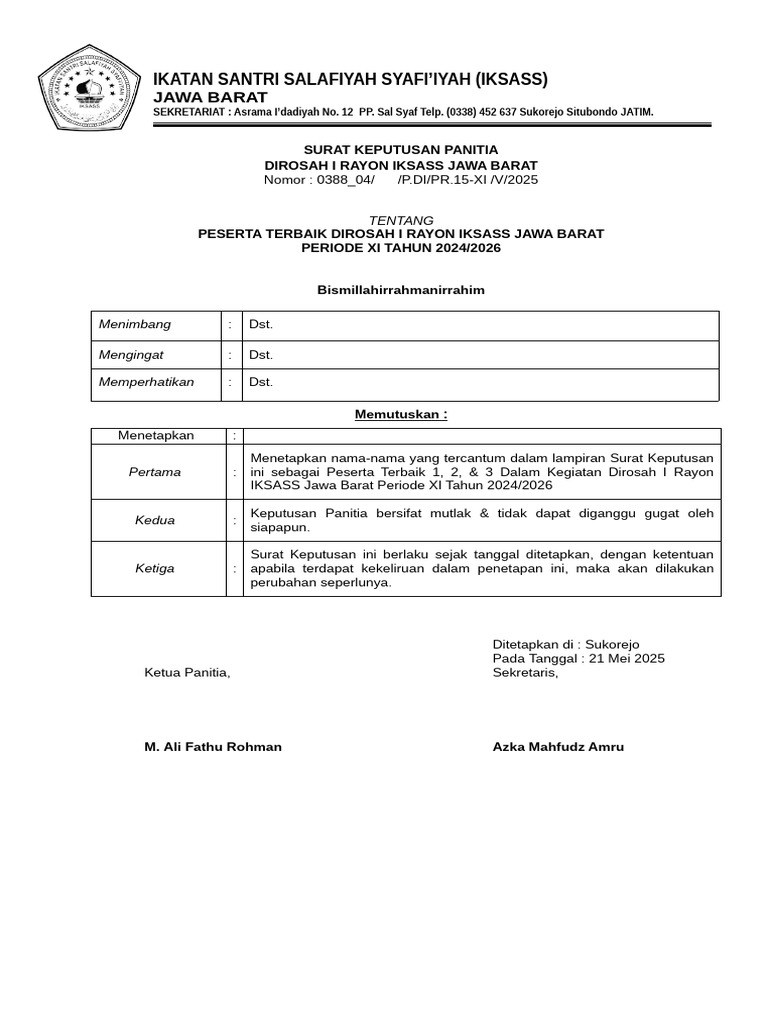 Surat Keputusan Panitia | PDF