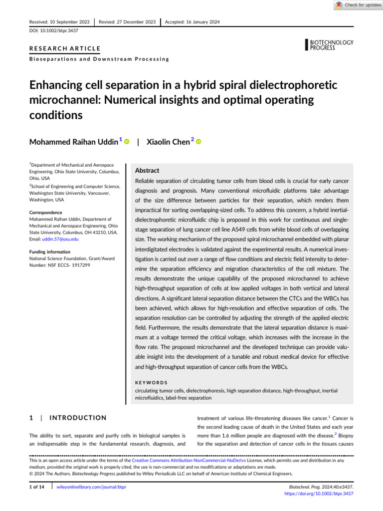 Enhancing Cell Separation in A Hybrid Spiral Dielectrophoretic ...