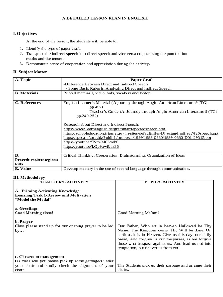 A-DETAILED-LESSON-PLAN-IN-ENGLISH | PDF | Lord's Prayer | Lesson Plan