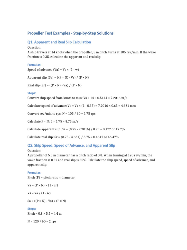 Propeller Test Examples Q1 To Q8 | PDF | Mechanical Engineering