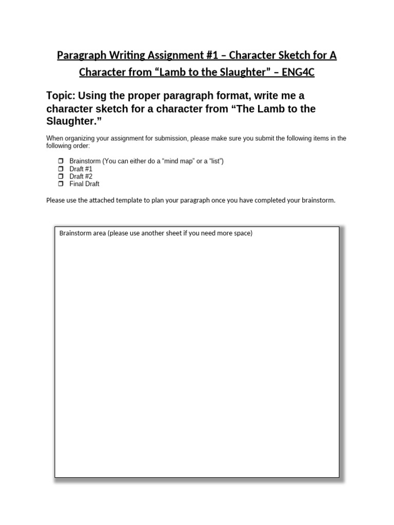 Paragraph Writing Character Sketch Lamb To The Slaughter | PDF ...