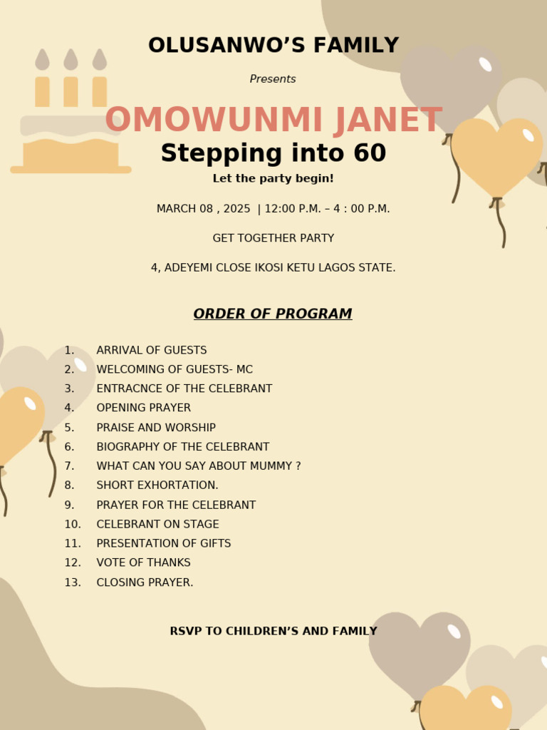 Free 65th Birthday Party Program Template | PDF