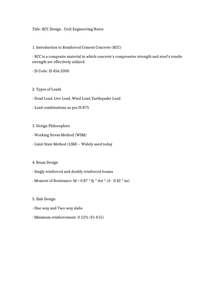 RCC Design Civil Engineering Notes | PDF