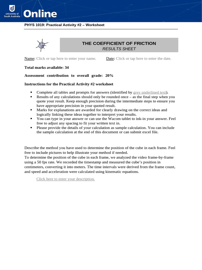 Completed Coefficient of Friction Worksheet | PDF | Friction | Force