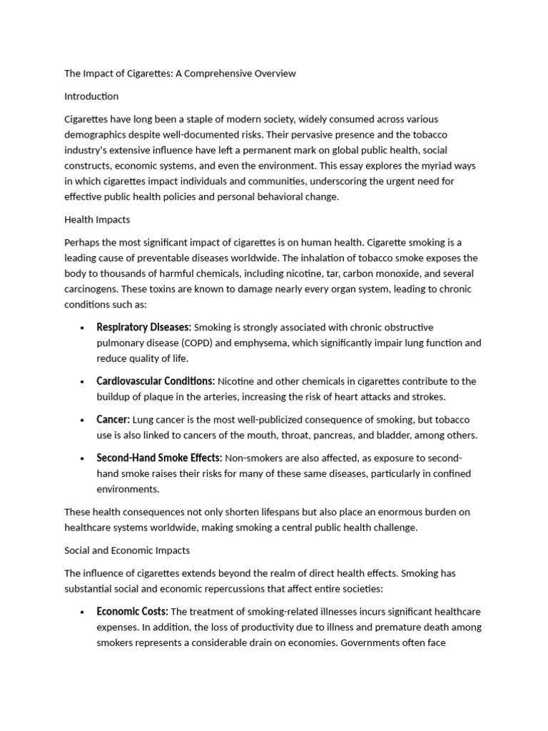 Cigarettes: Health, Social, and Environmental Impact | PDF | Cigarette ...