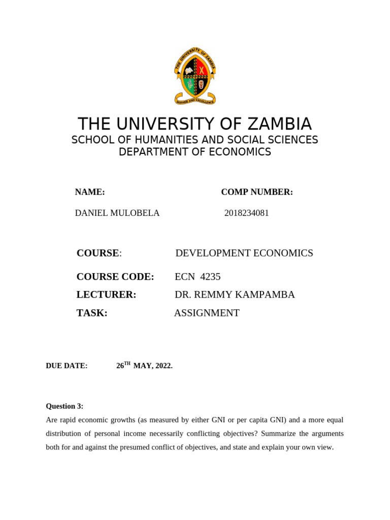 Development Economics Assignment | PDF | Income Distribution | Economic Growth