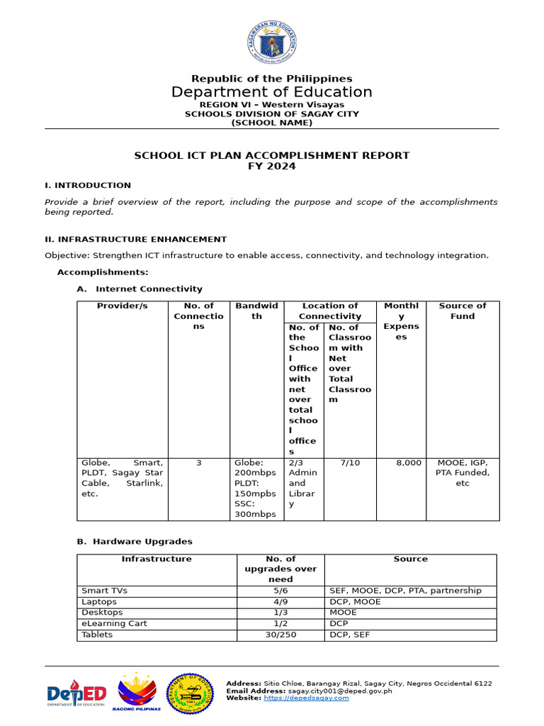 Sagay City School ICT Plan Report 2024 | PDF | Information And ...