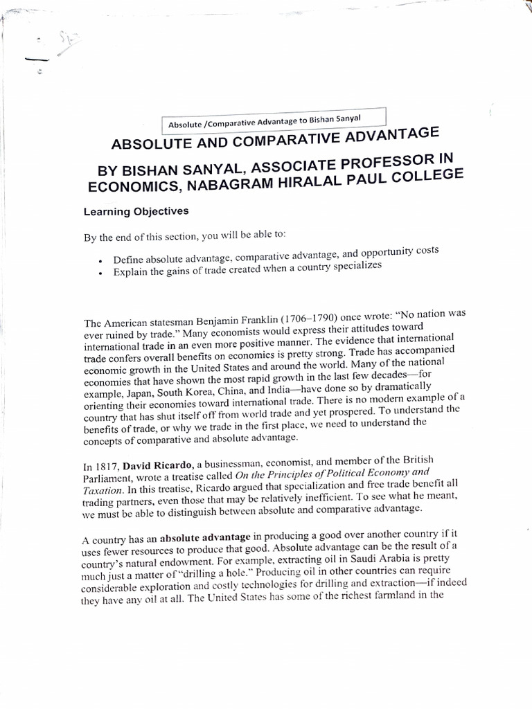 Absolute and Comparative Advantage | PDF | Comparative Advantage ...
