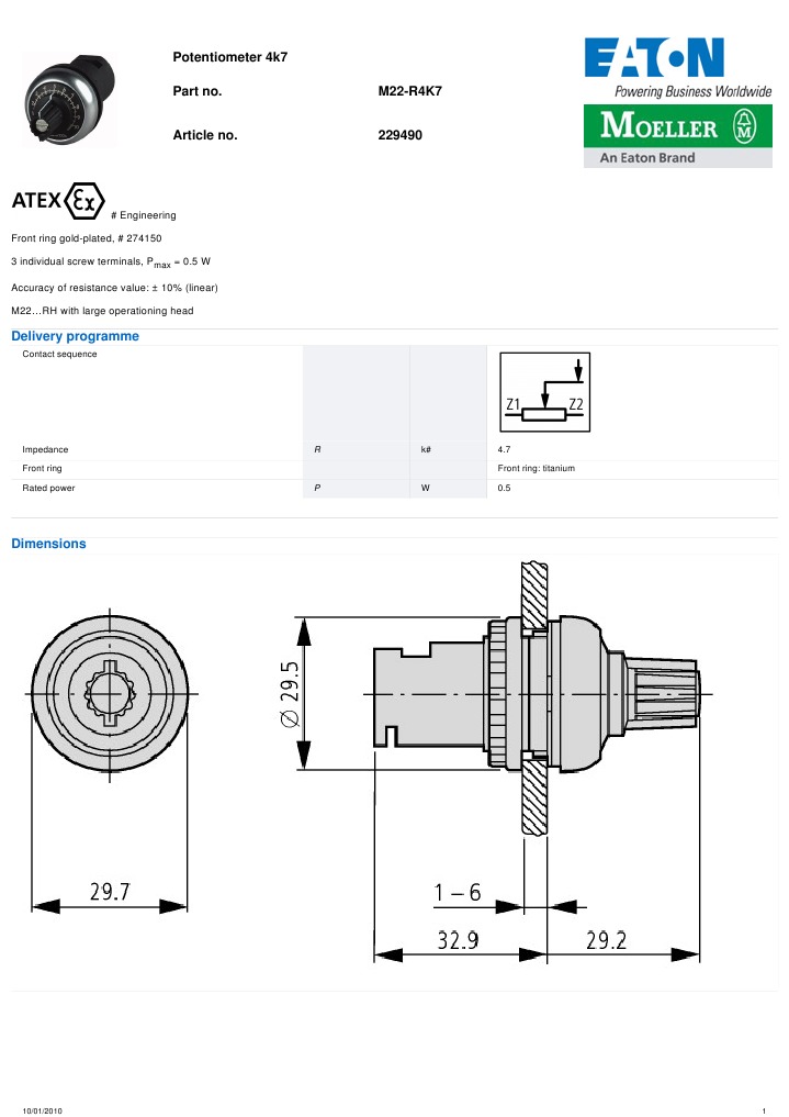 M22 R4K7 Eaton Datasheet 9944982 | PDF | Electrical Engineering | Electricity