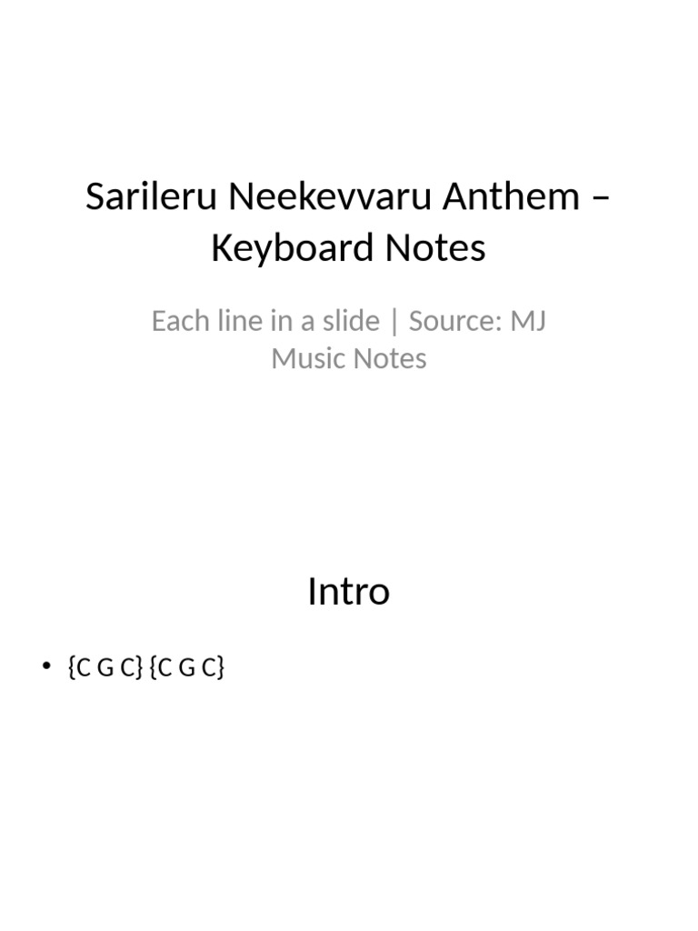Sarileru Neekevvaru Anthem Notes | PDF | Rhythm And Meter | Musicology