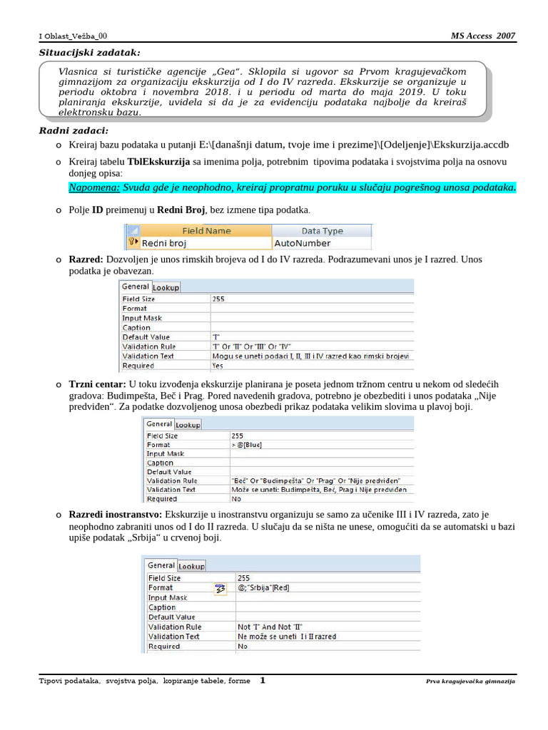 002 - Vezbe Sa Resenjem - Svojstva Polja I Tipovi Podataka - Ekskurzija | PDF