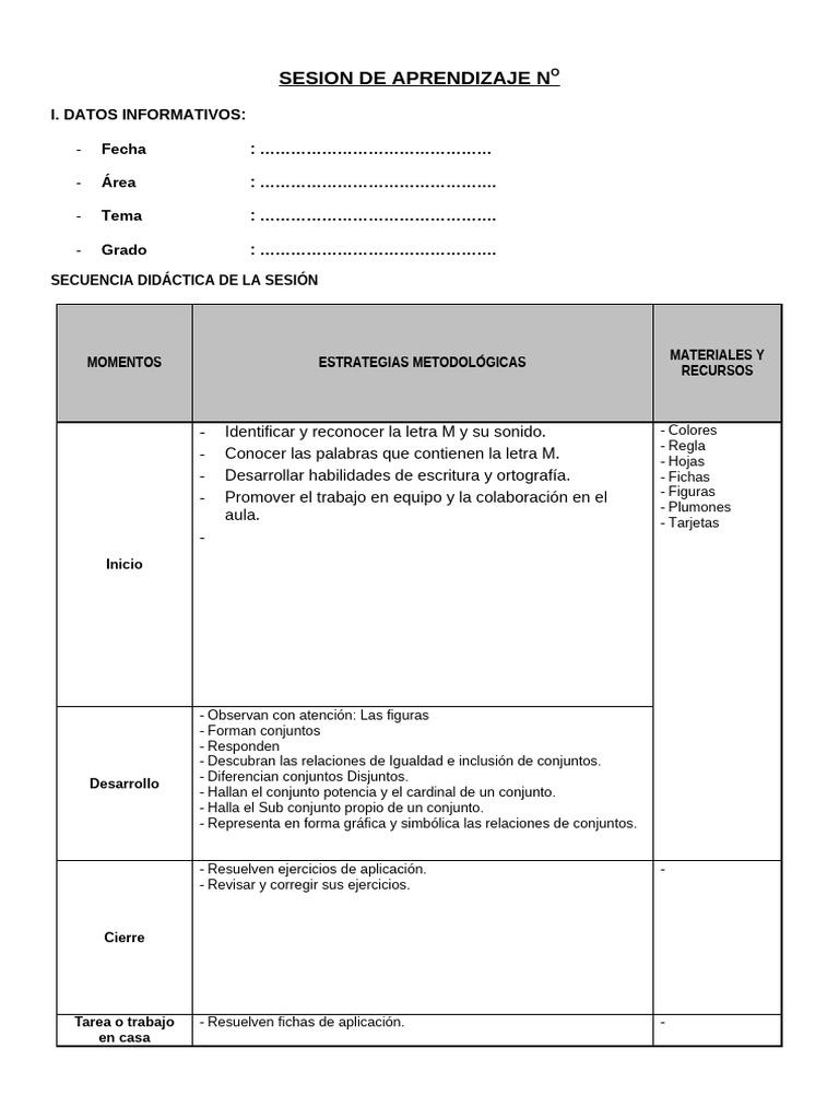 Modelo de sesión de aprendizaje | PDF
