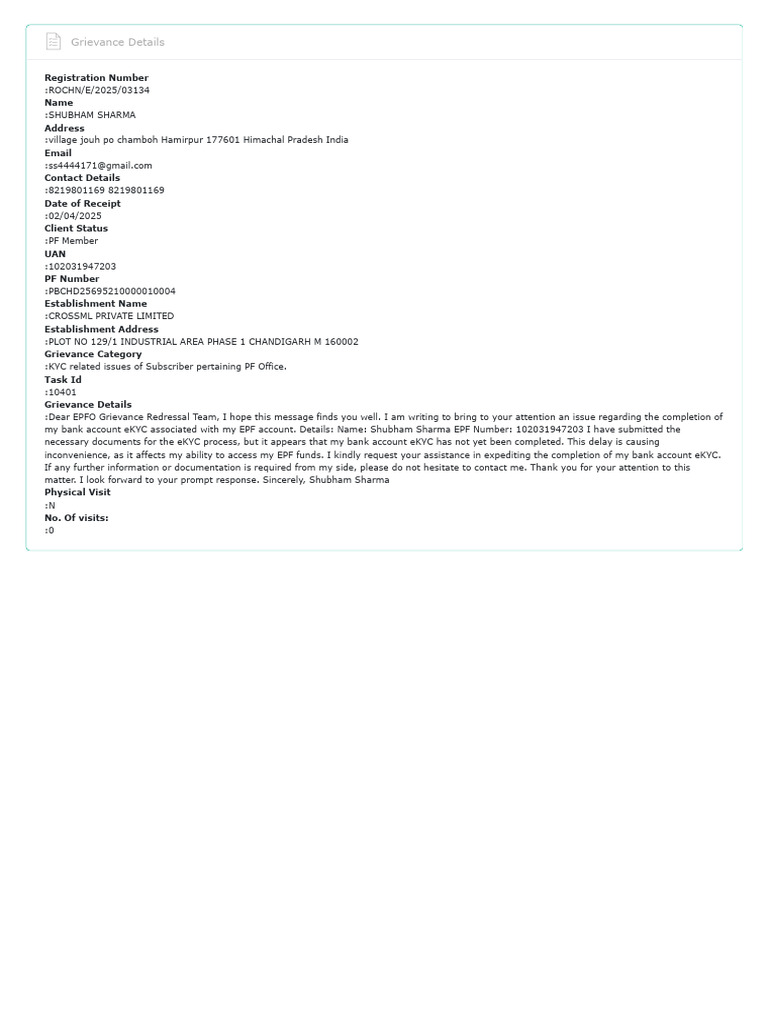 EPFiGMS __ Grievance Details 3134 | PDF