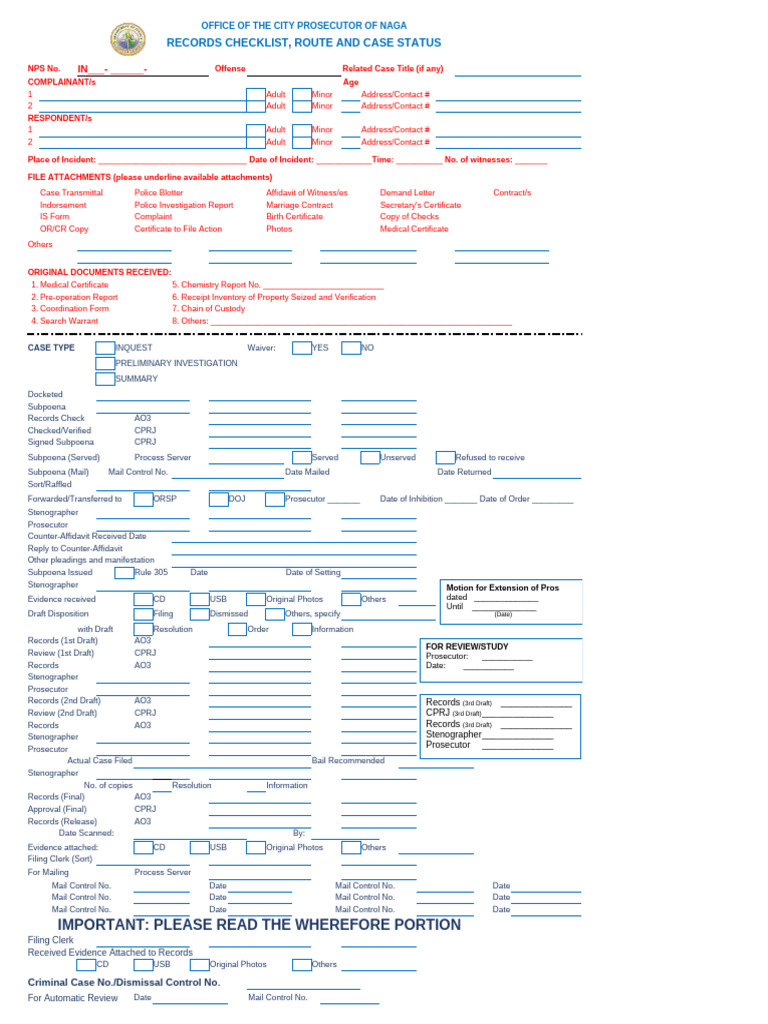 OCP Naga Routing Form | PDF | Public Law | Criminal Justice