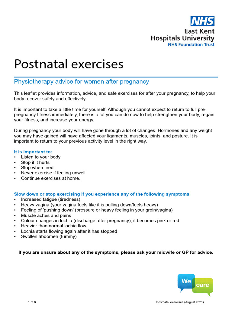 Postnatal Exercises August 2021 | PDF | Pelvis | Abdomen