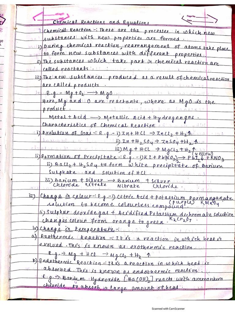 Chemical Reaction and Equation Notes | PDF