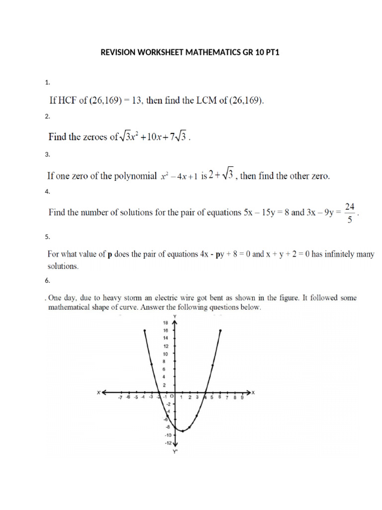 REVISION WORKSHEET MATHEMATICS GR-10 | PDF | Polynomial | Zero Of A ...