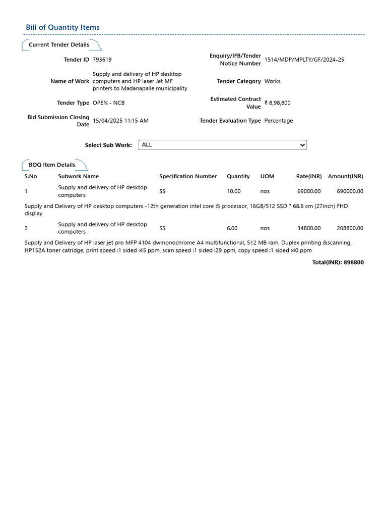 Tender for HP Computers and Printers | PDF