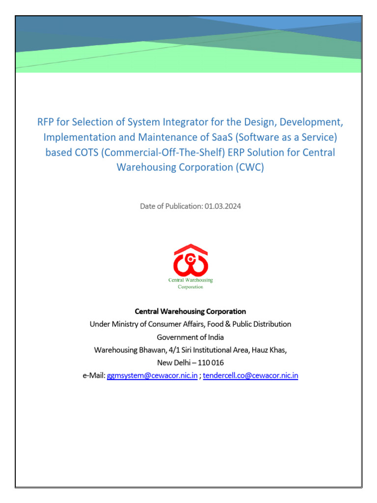 CWC Erp RFP | PDF | Enterprise Resource Planning | Warehouse