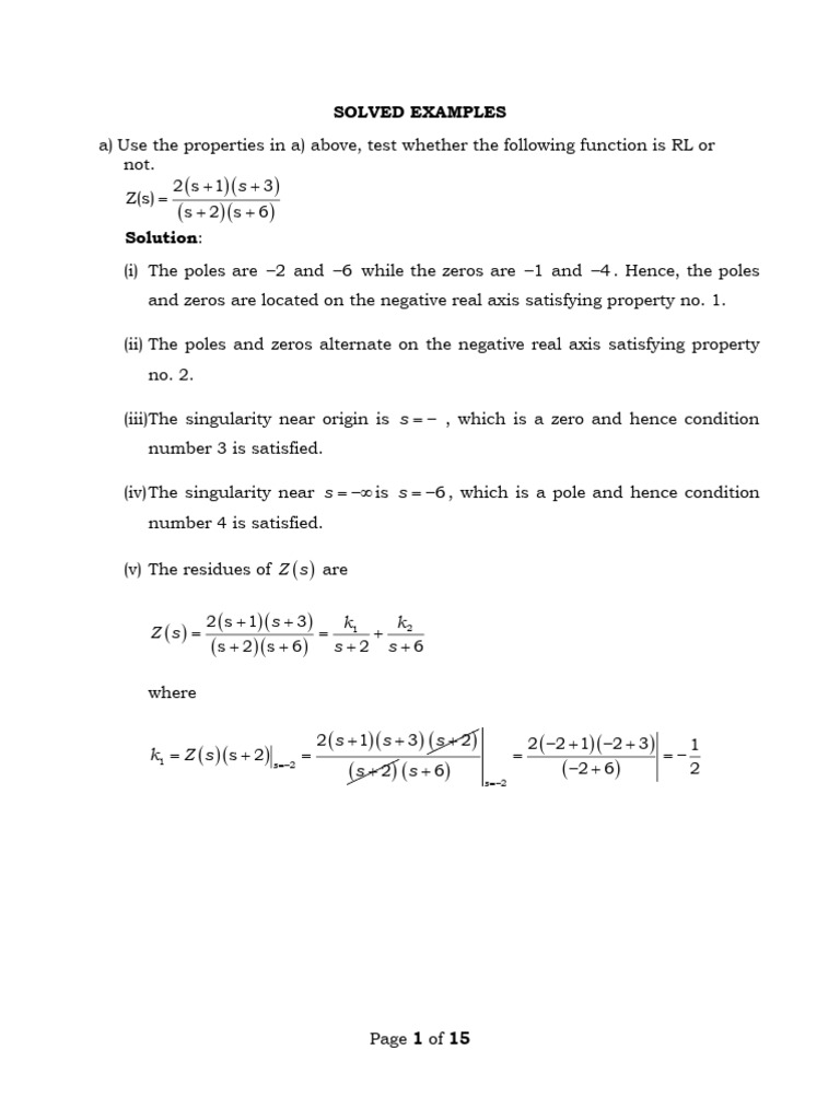Solved Questions On LC - RC - RL Synthesis | PDF | Complex Analysis | Mathematical Objects