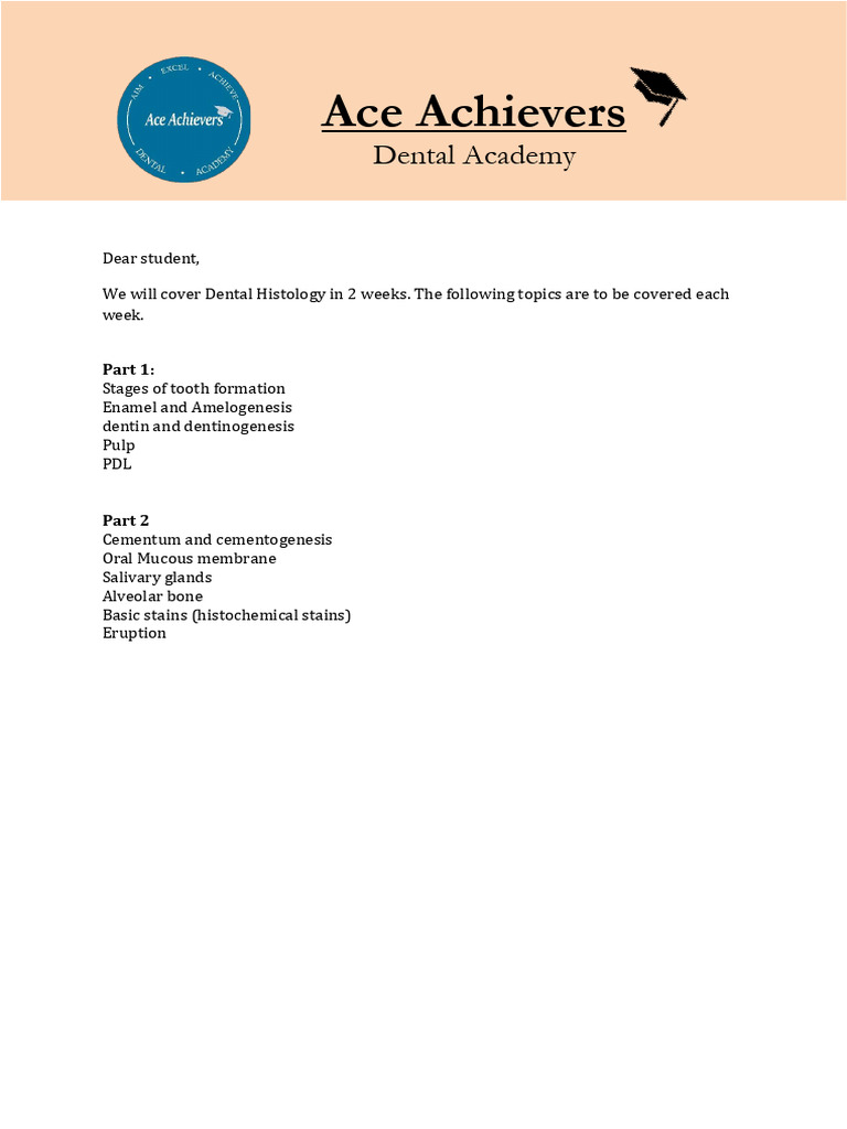 Dental Histology Course Outline | PDF