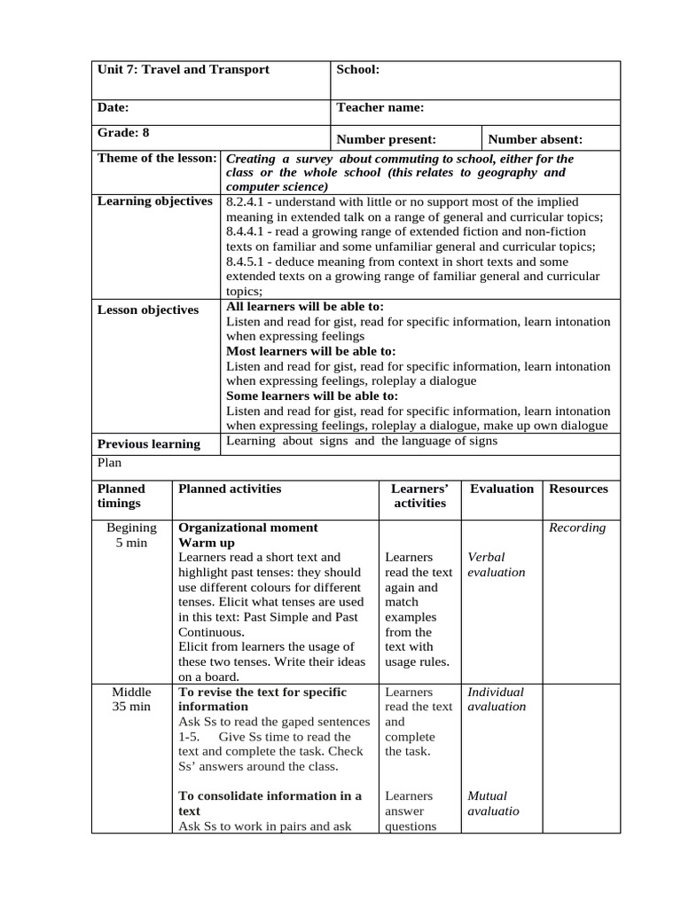 Survey on School Commuting Methods | PDF | Linguistics | Grammar