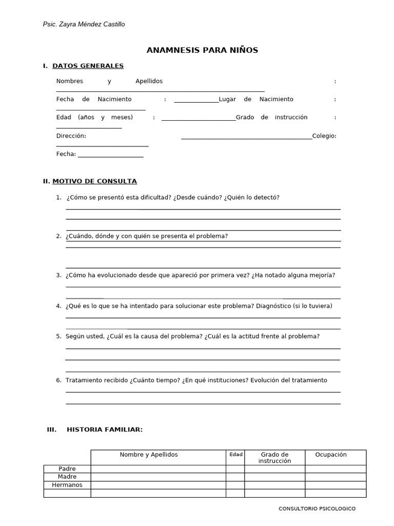 Anamnesis Niños | PDF | Dormir | El embarazo