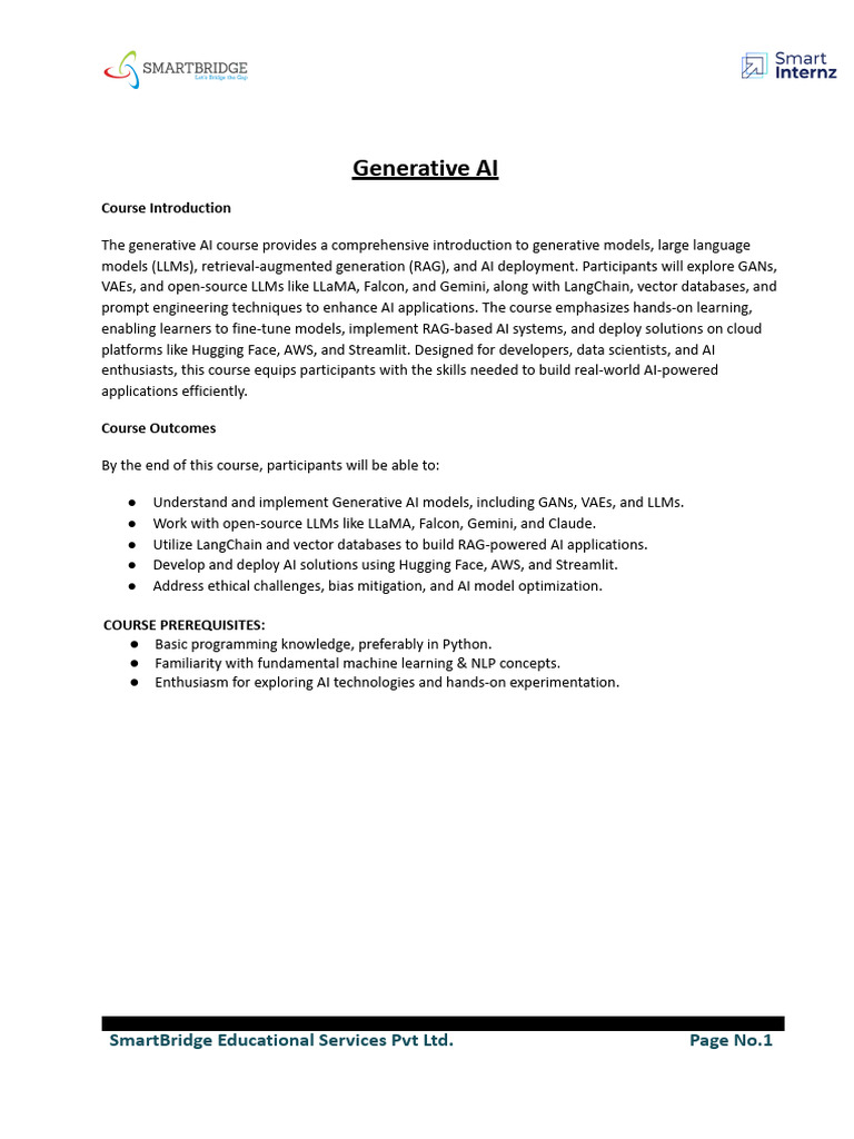 Generative AI - Smartbridge | PDF | Artificial Intelligence | Intelligence (AI) & Semantics