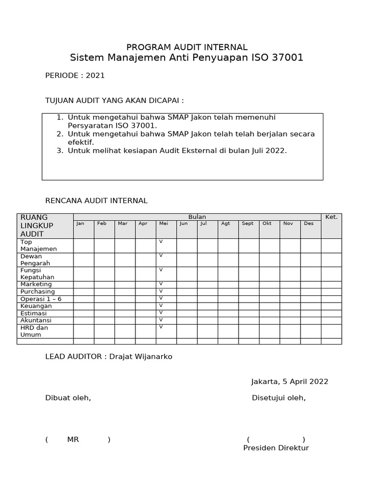 Program Audit Internal ISO 37001 | PDF