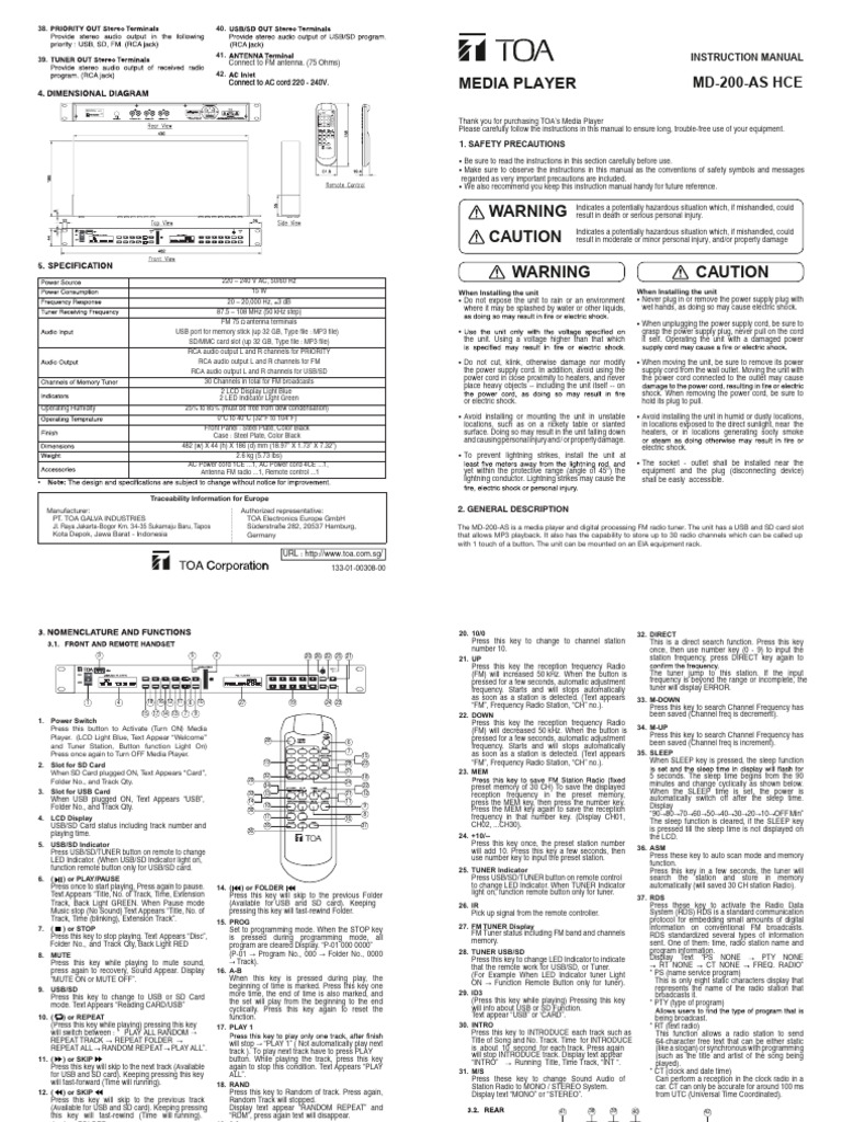 MD 200 As Manual | PDF | Radio | Frequency Modulation