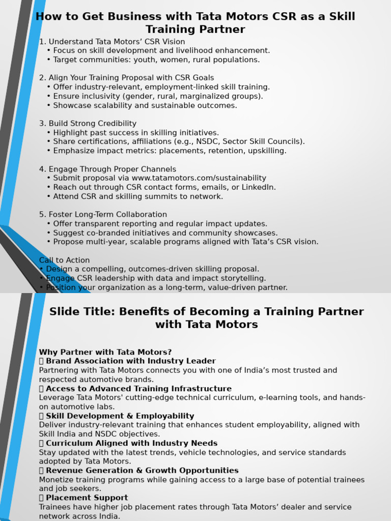 Partnering with Tata Motors CSR for Skills | PDF | Corporate Social ...