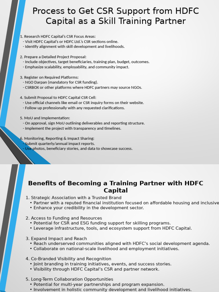 HDFC Capital CSR Training Process | PDF