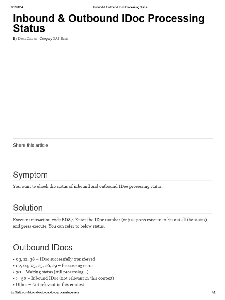 Inbound & Outbound IDoc Processing Status | PDF