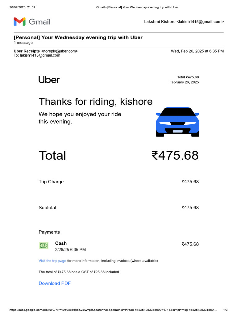 26-02-2025 - Cab Bill - Return | PDF | Business Documents