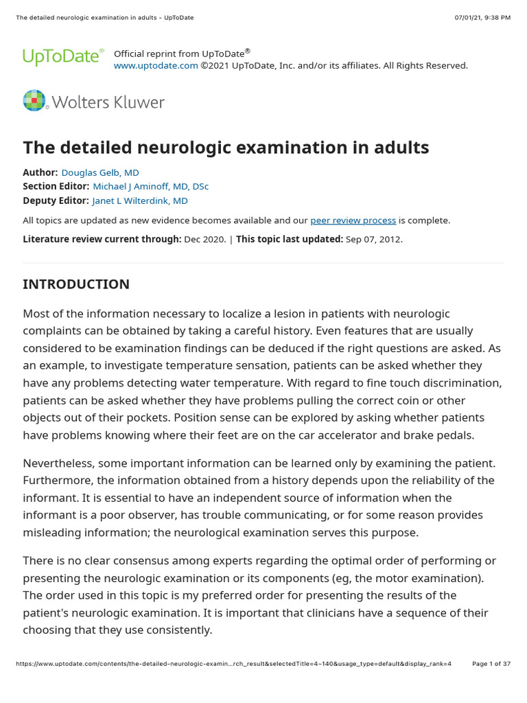 Detailed Neurologic Examination Guide | PDF | Anatomical Terms Of ...