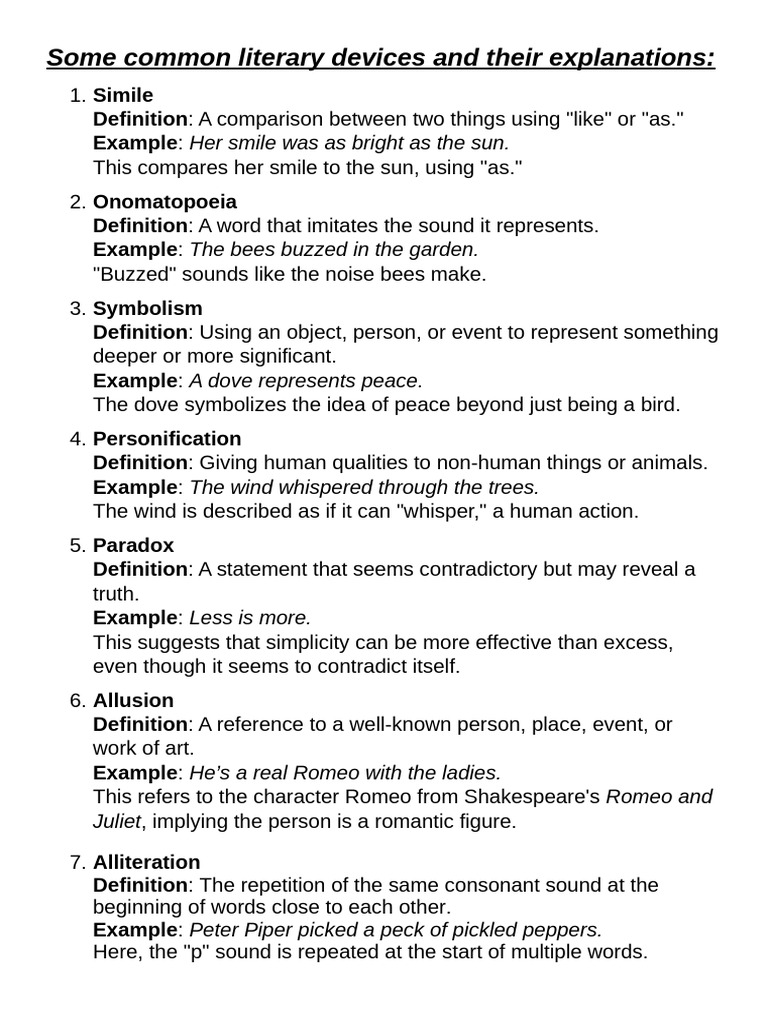 Common Literary Devices Explained | PDF | Definition
