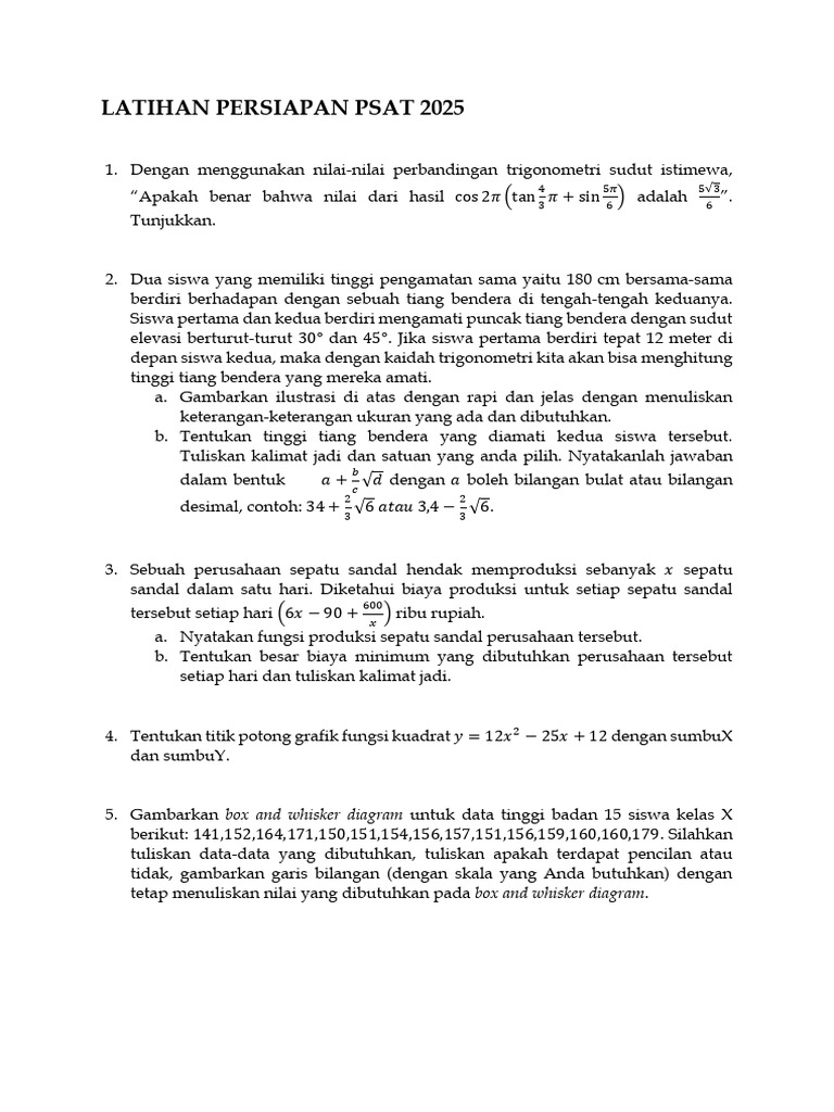 Latihan Persiapan Psat Kelas X 2025 | PDF
