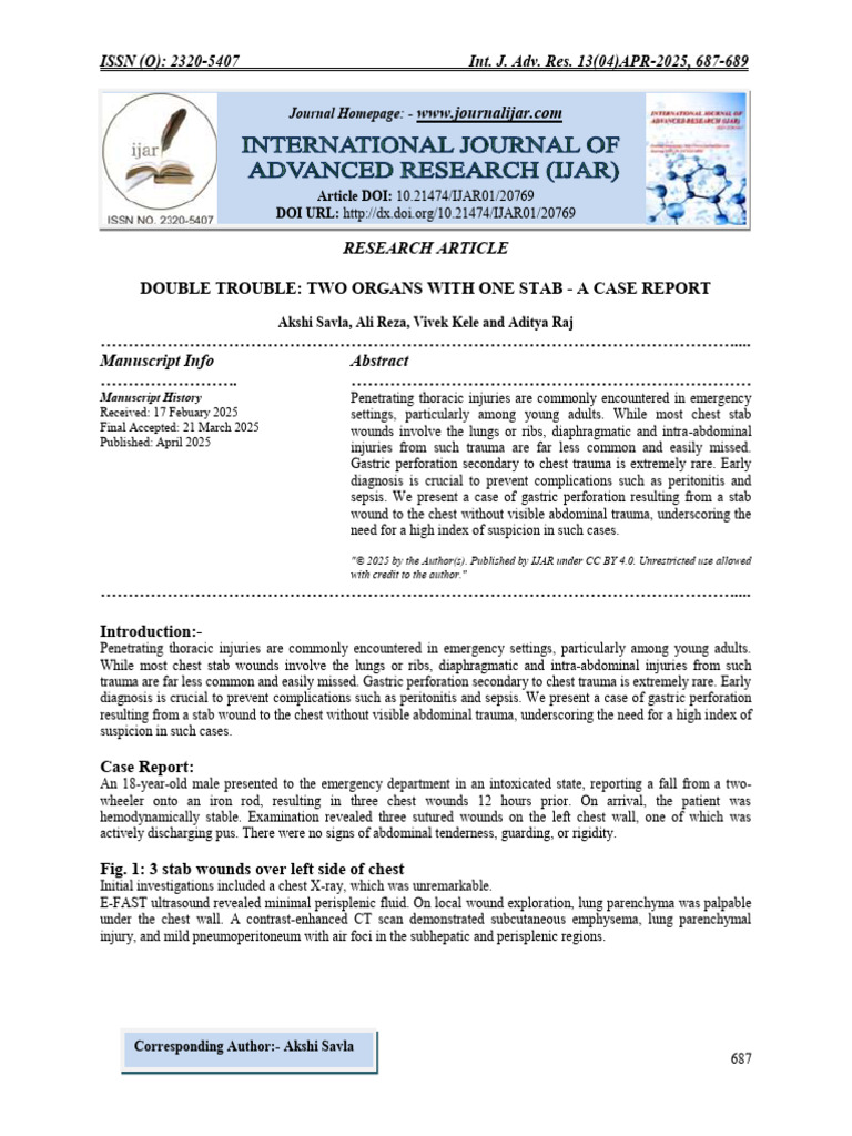 Double Trouble: Two Organs With One Stab - A Case Report | PDF ...