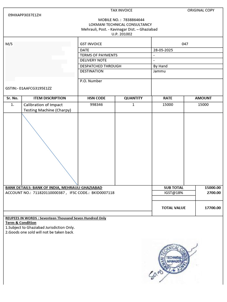 IGST Tax Invoice Example | PDF