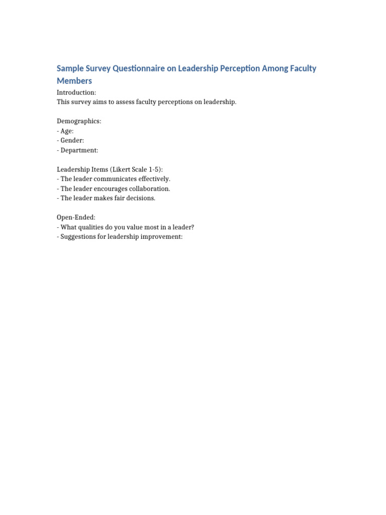 Survey Questionnaire Leadership | PDF