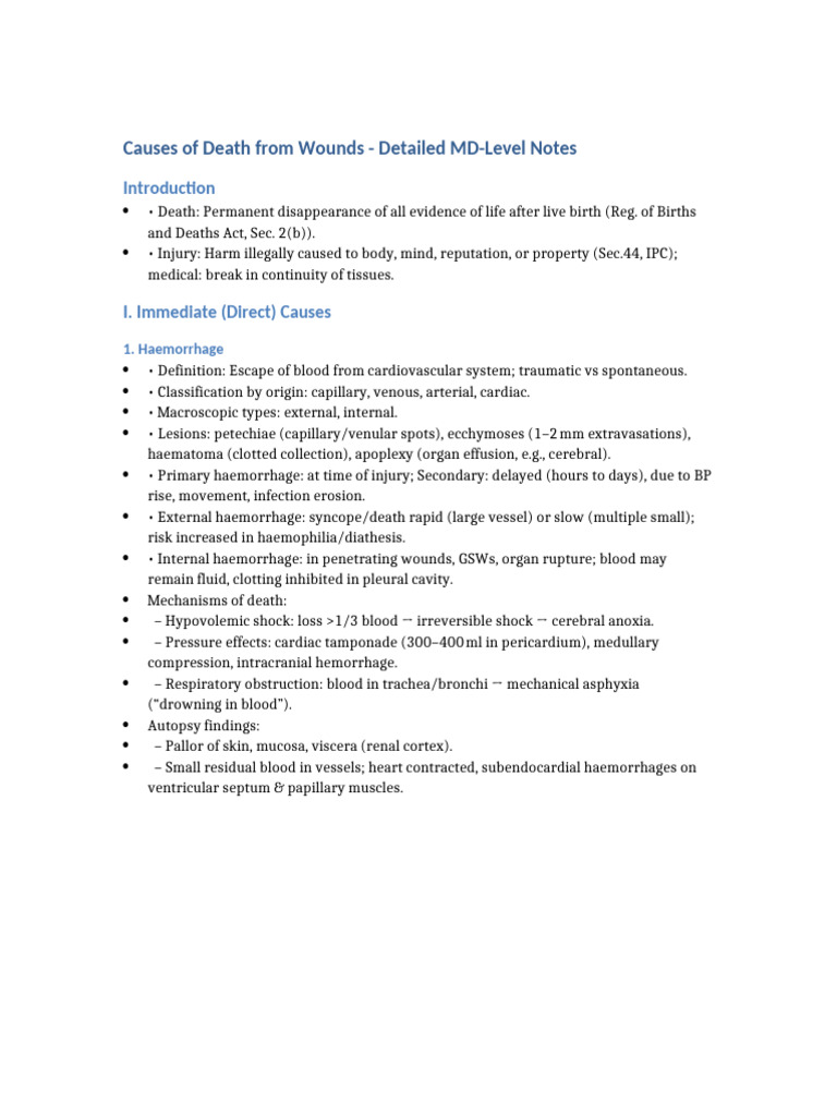 Concise Forensic Notes MD Level | PDF | Shock (Circulatory) | Bleeding