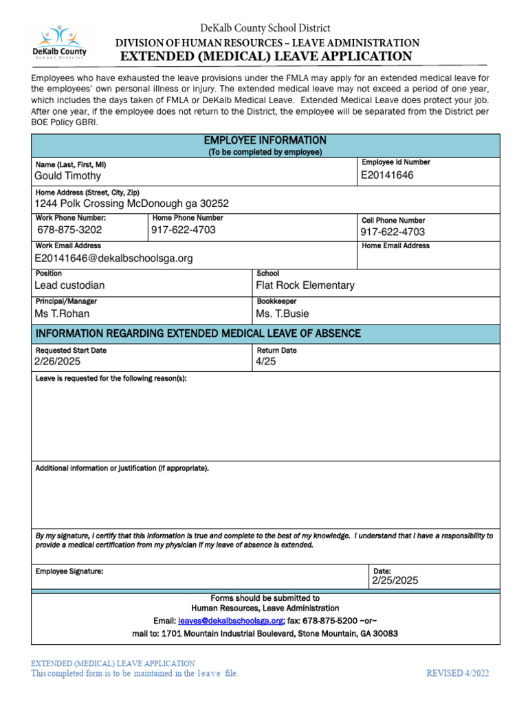 DCSD Extended (Medical) Leave of Absence Form 2022 | PDF | Social ...