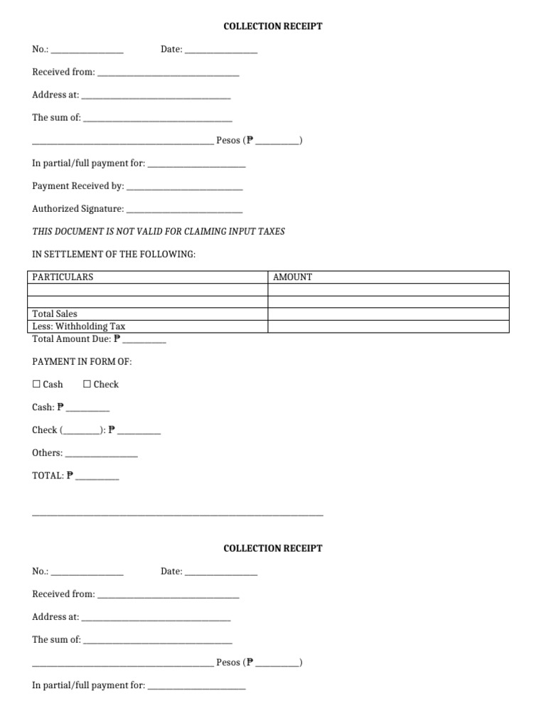 Collection Receipt Template Guide | PDF