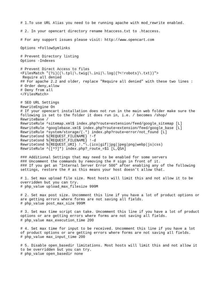 Configuring OpenCart .htaccess Settings | PDF