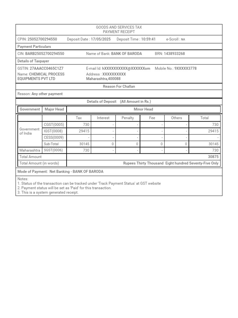 GST-Challan Receipt - CPE - MH - APR25 | PDF