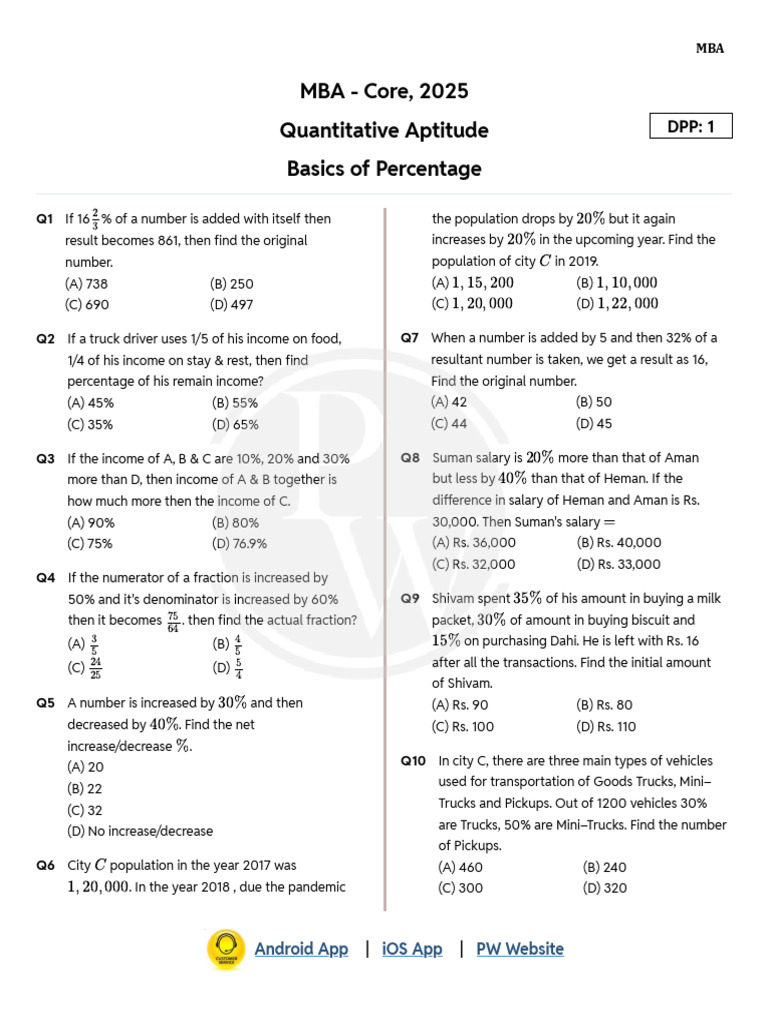 Basics - DPP-01 - MBA Core 2025 | PDF
