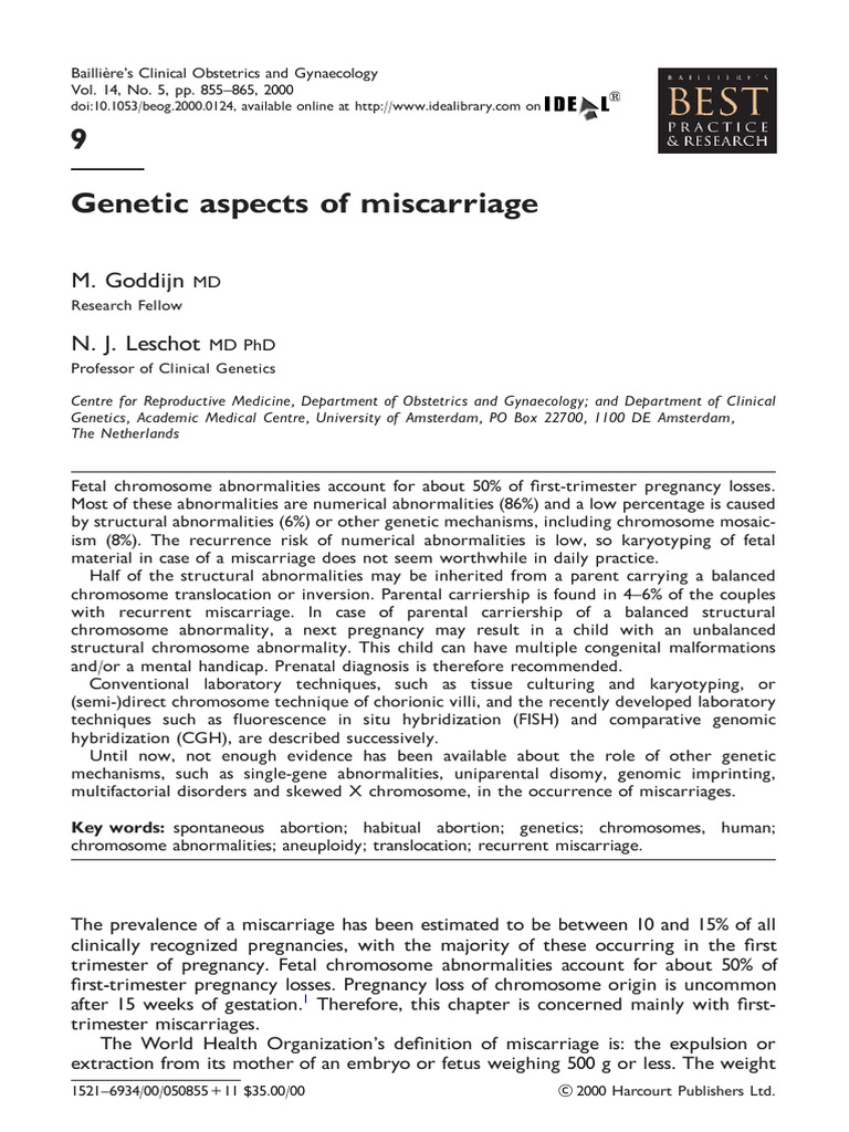 Genetic Aspects of Miscarriage | PDF | Miscarriage | Fluorescence In ...